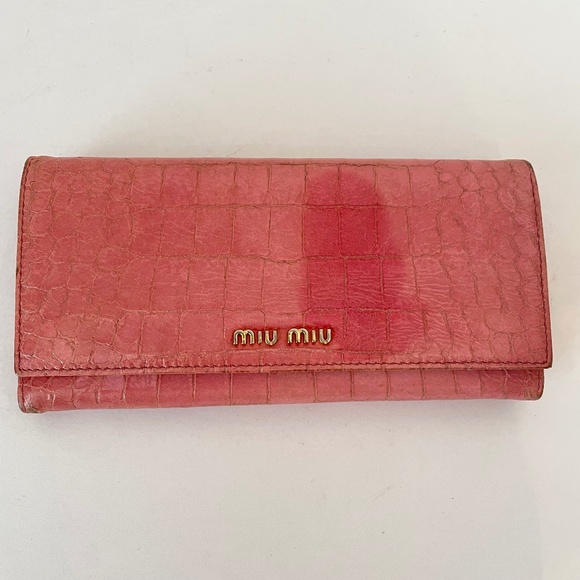 Miu Miu | Bags | Miu Miu Pink Crocodile Embossed Leather Long Flap ...
